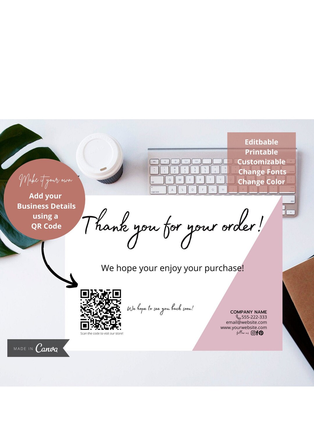 Editable Thank You for Your Order Card, Editable Template, DIY Thank ...