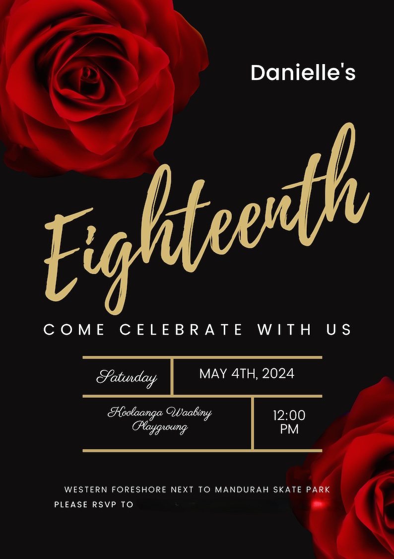 18th Red Gold Black Birthday Party Invitation, Any Age Celebration ...