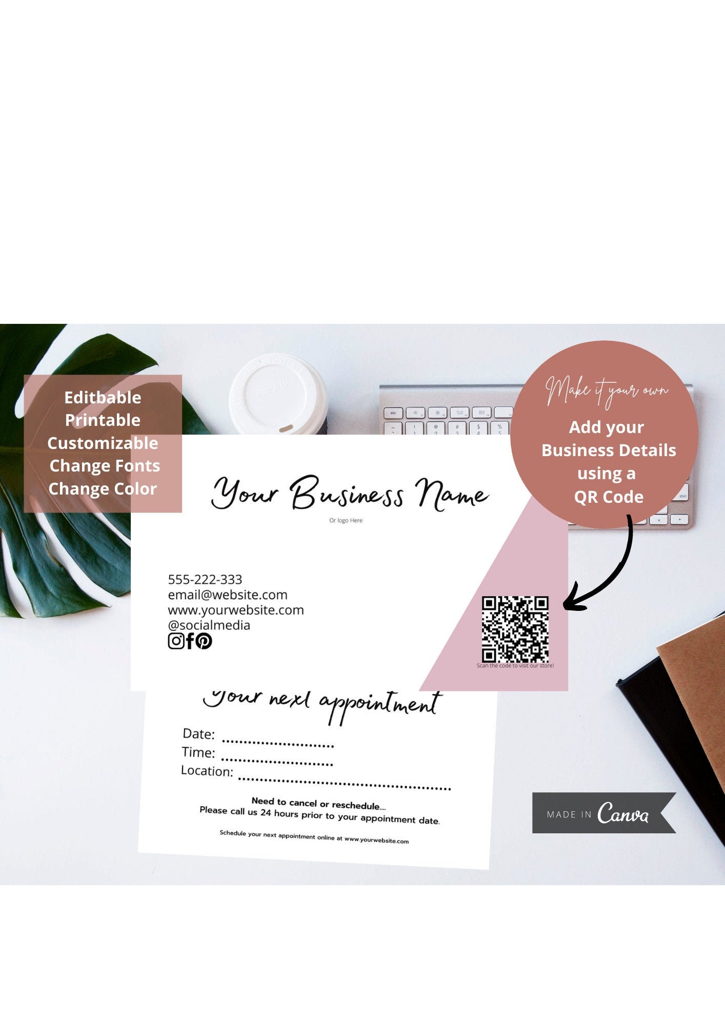 Appointment Card With QR Code Template, Editable Appointment Card ...