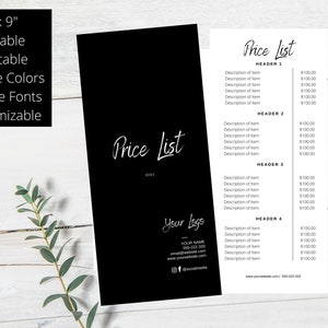 Minimalist Price List Template, Black With White Design, 4 X 9" Price ...