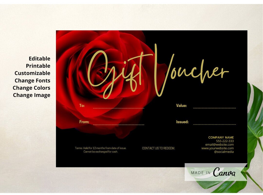 Gift Voucher or Certificate Template, Red Black Gold, Editable Gift ...