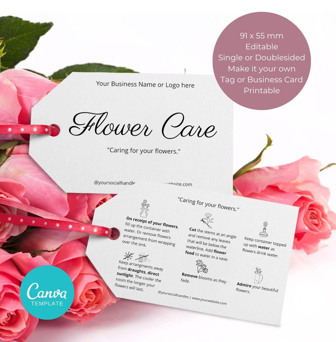 Flower Care Hangtag 91 X 55mm | DIY Flower Plant Care Template, Flower ...