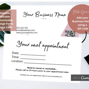 Appointment Card With QR Code Template, Editable Appointment Card ...