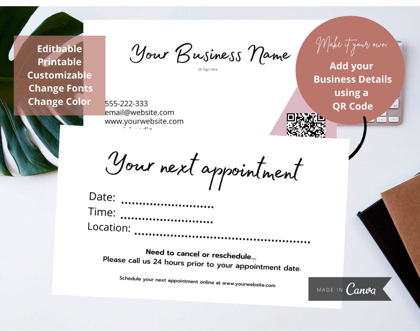 Appointment Card With QR Code Template, Editable Appointment Card ...