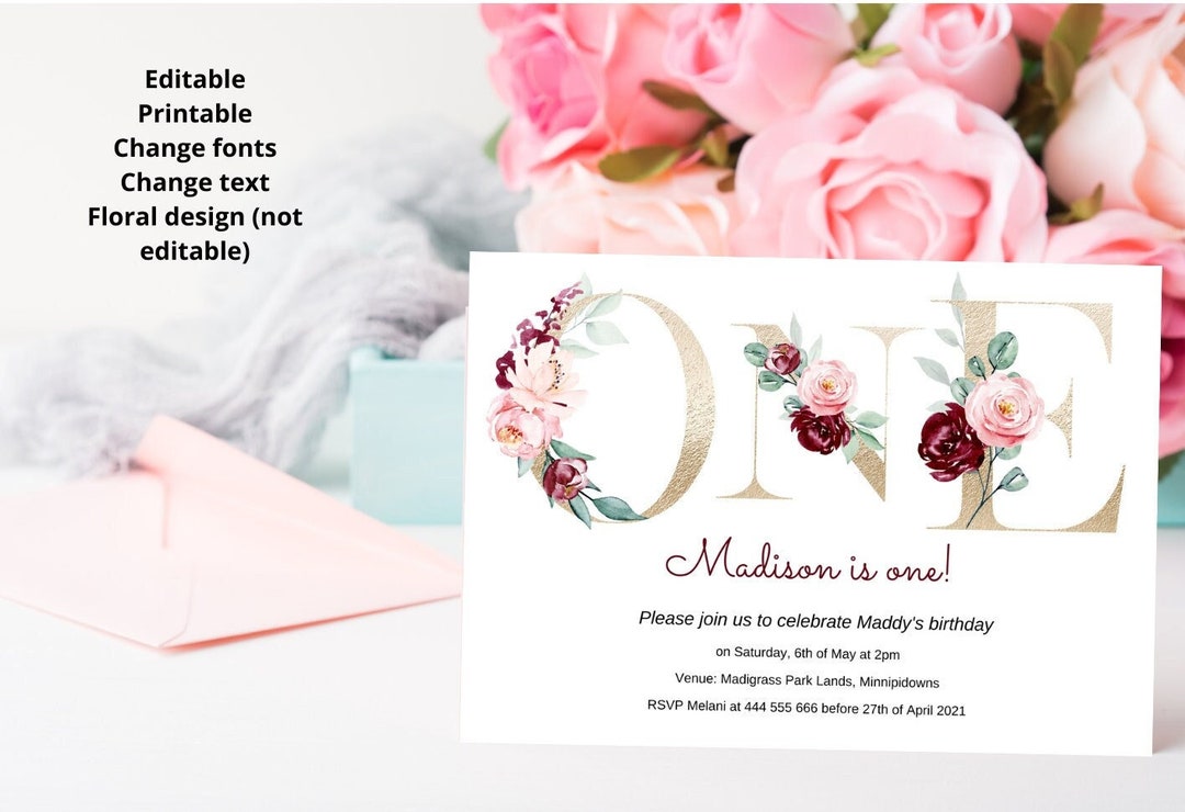 Birthday Invitation, 1st Birthday Invite, Turning ONE Invite, Blush ...