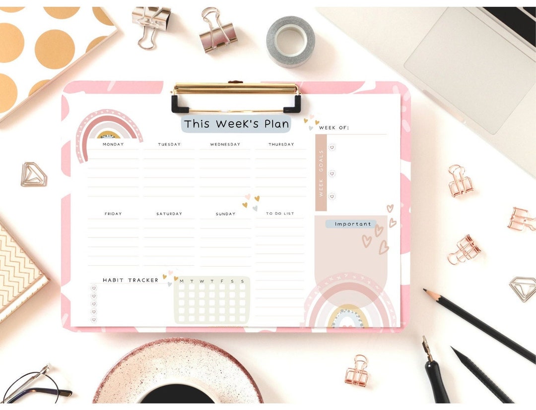 Minimalist Boho Rainbow Week and Day Planner A4, Canva Template ...