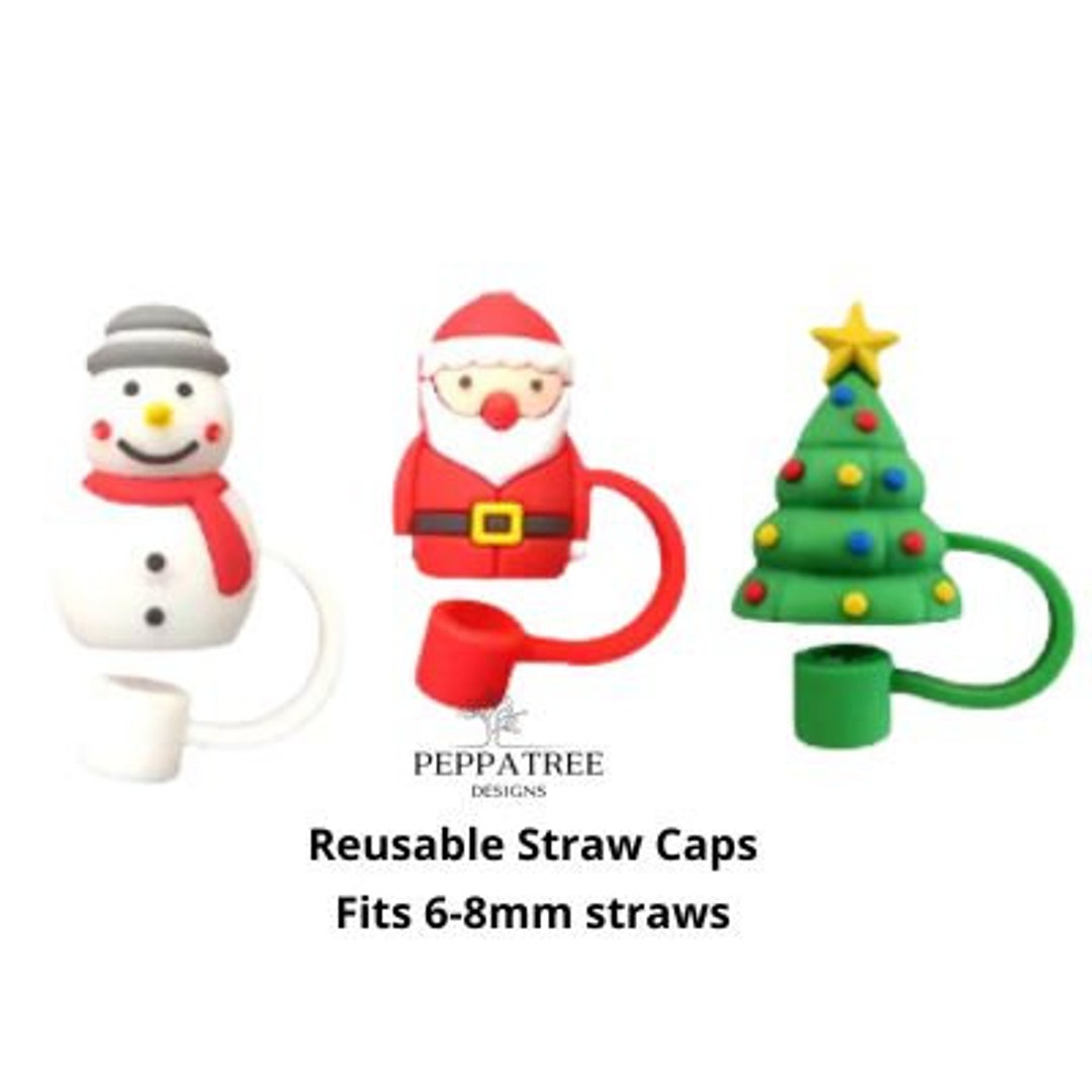 Christmas Reusable Cup Straw Toppers | Santa, Snowman and Christmas ...