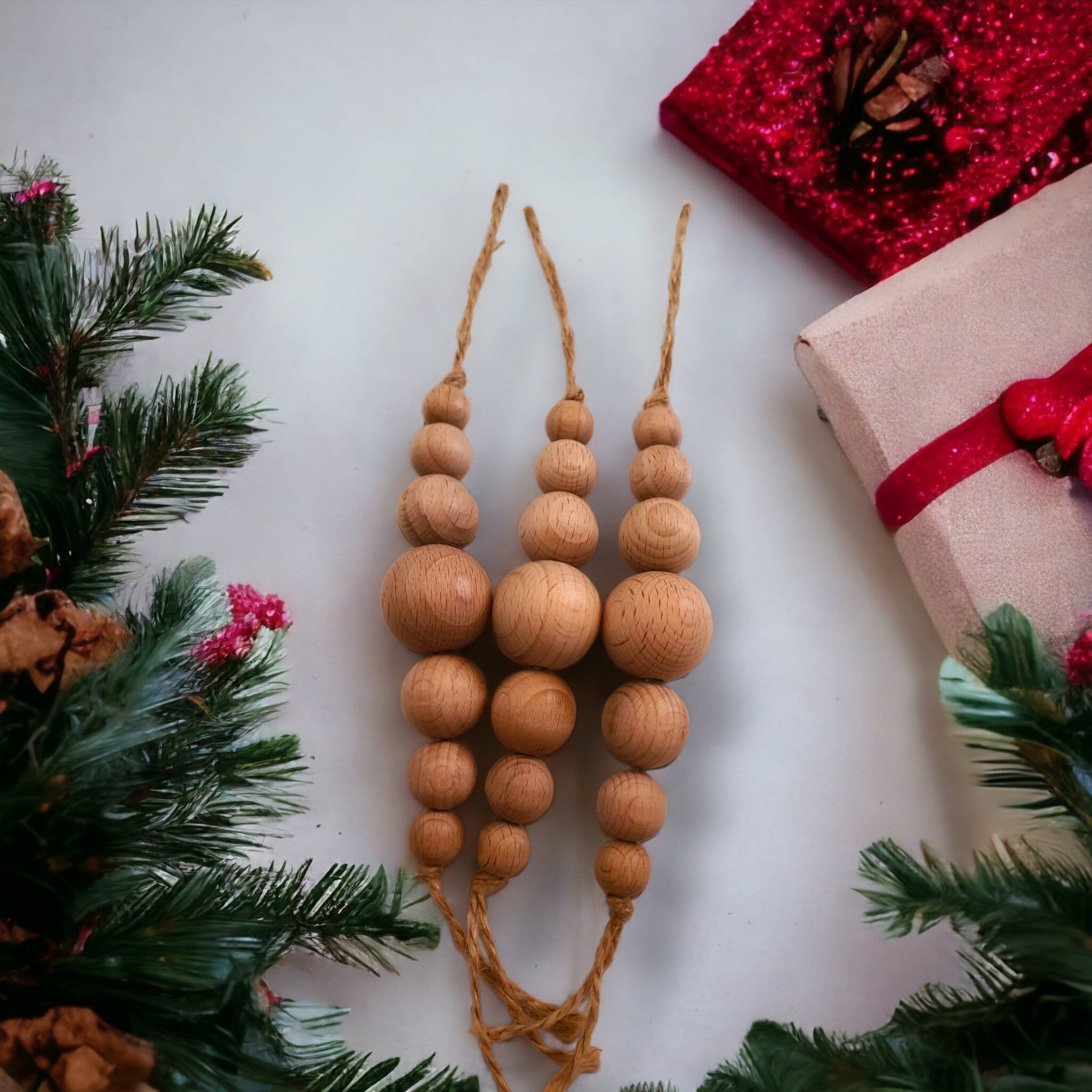 Wooden Beaded Christmas Tree Decorations Set of 3 - Etsy