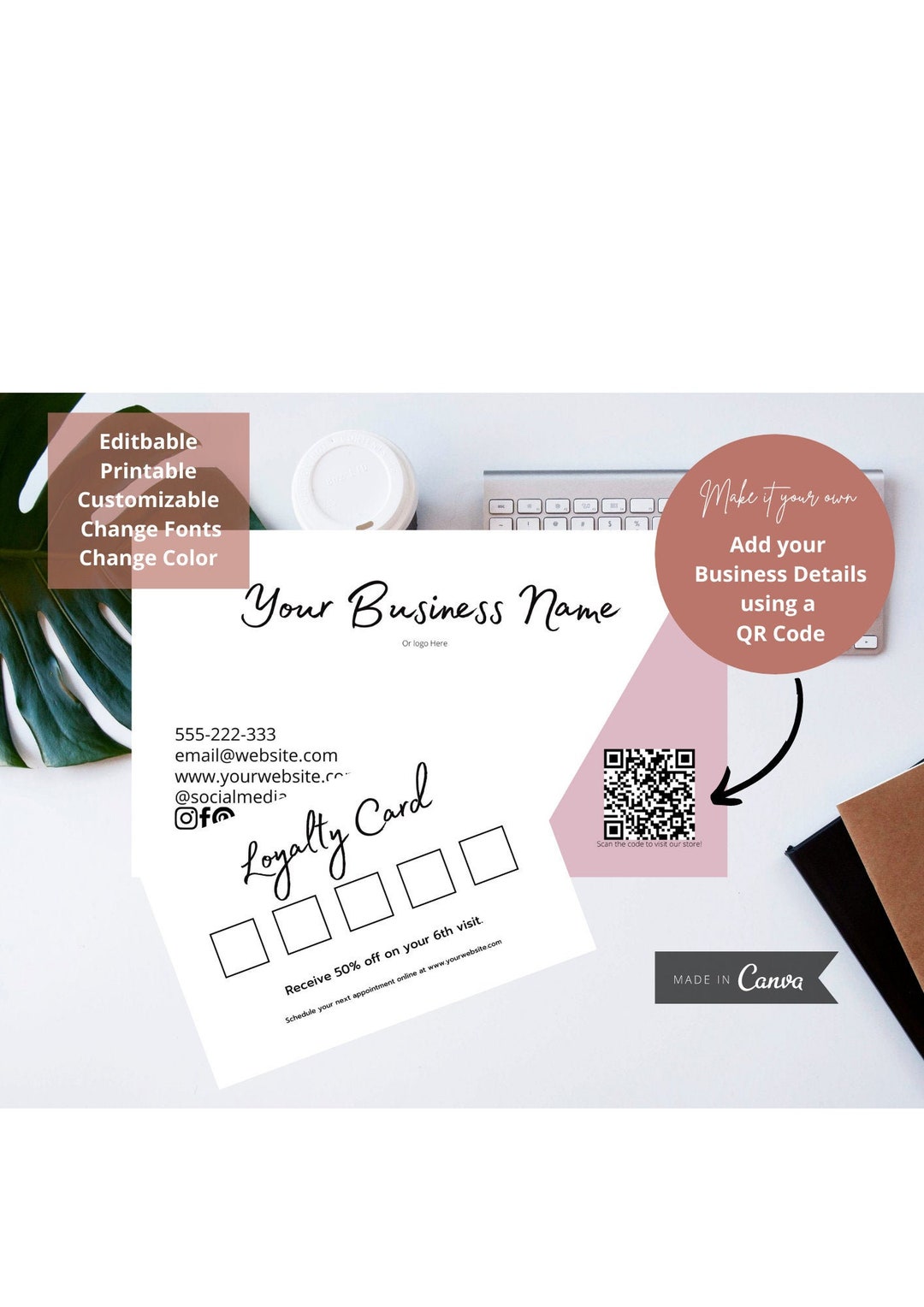 Loyalty Card With QR Code Template, Editable Loyalty Card, Editable ...