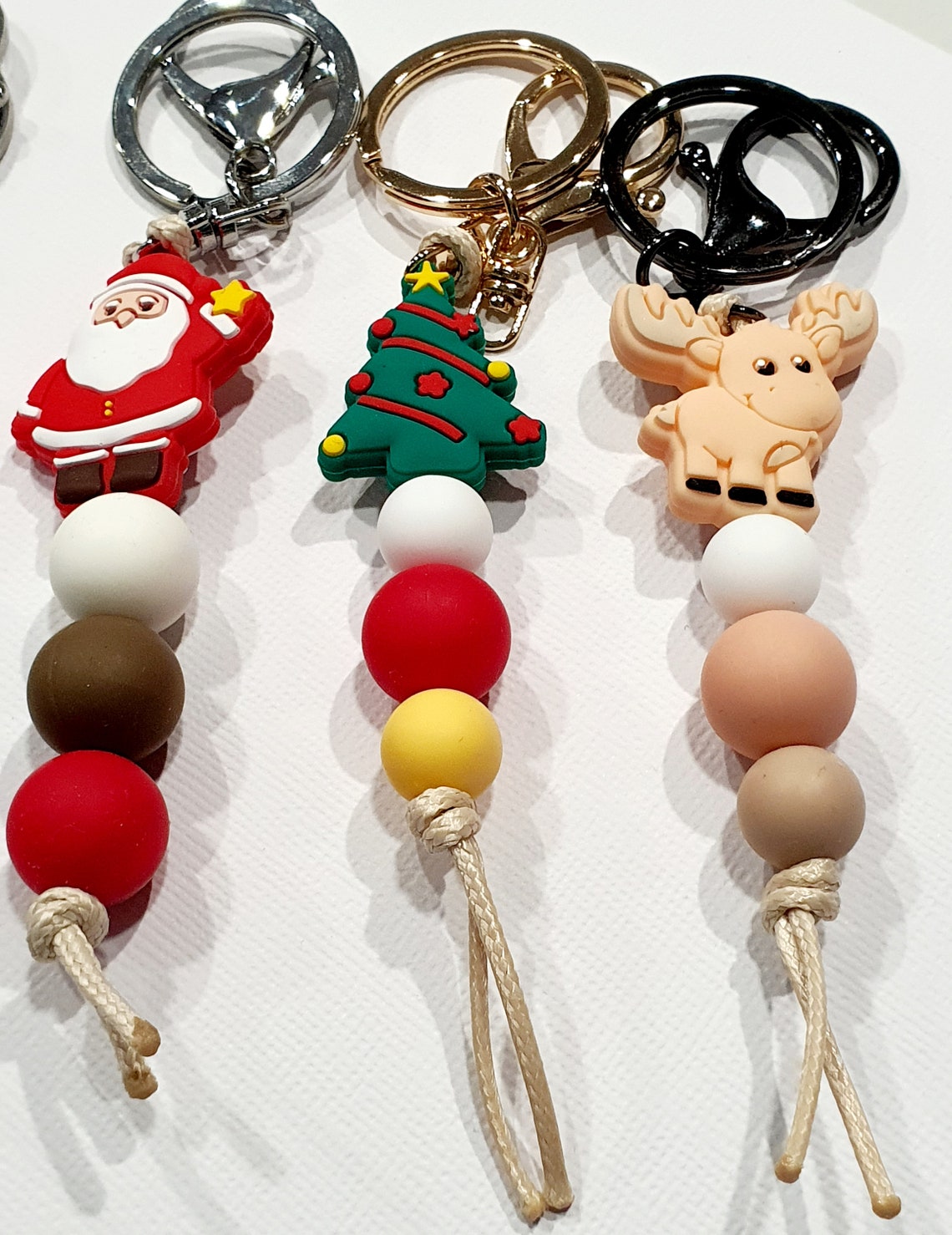 Christmas Key Ring Silicone Bead - Reindeer/snowman/santa/ginger Bread ...