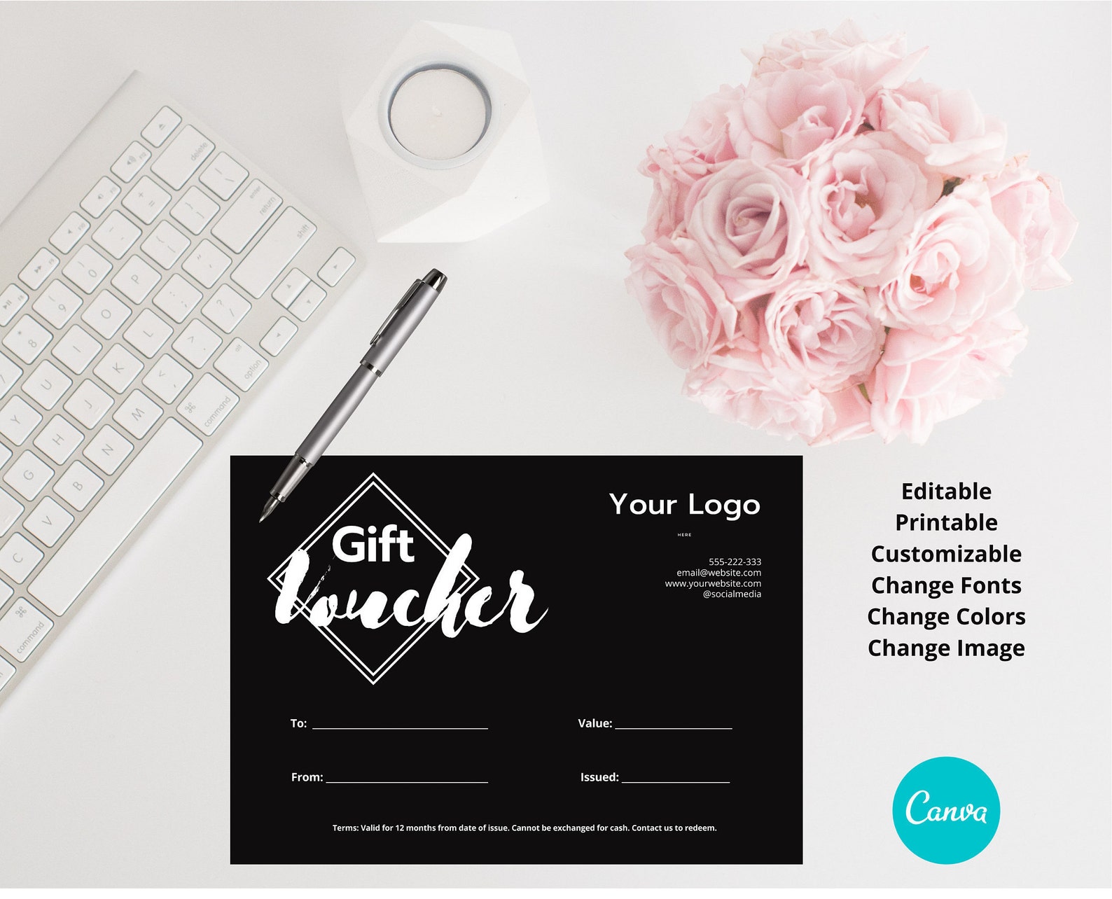 Minimalist Black and White Gift Voucher Template, Gift Certificate ...