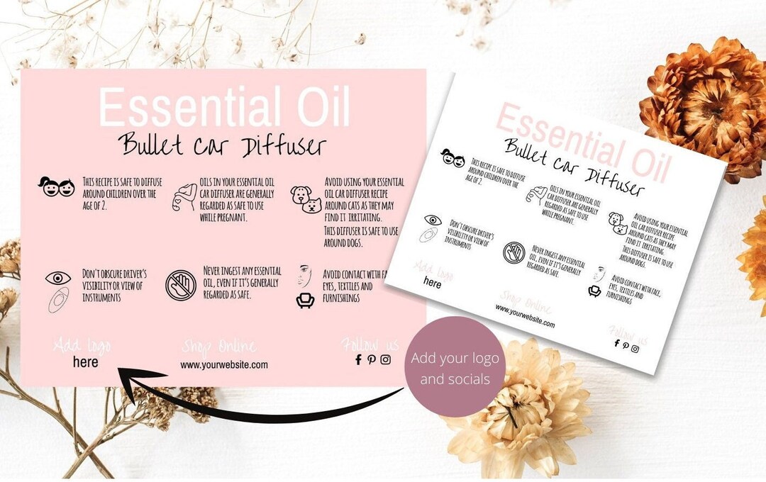 Hanging Car Diffuser Care Template, Custom Bullet Diffuser Care Cards ...