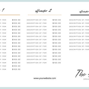 Trifold Price List Template With Various Content Options, Editable ...