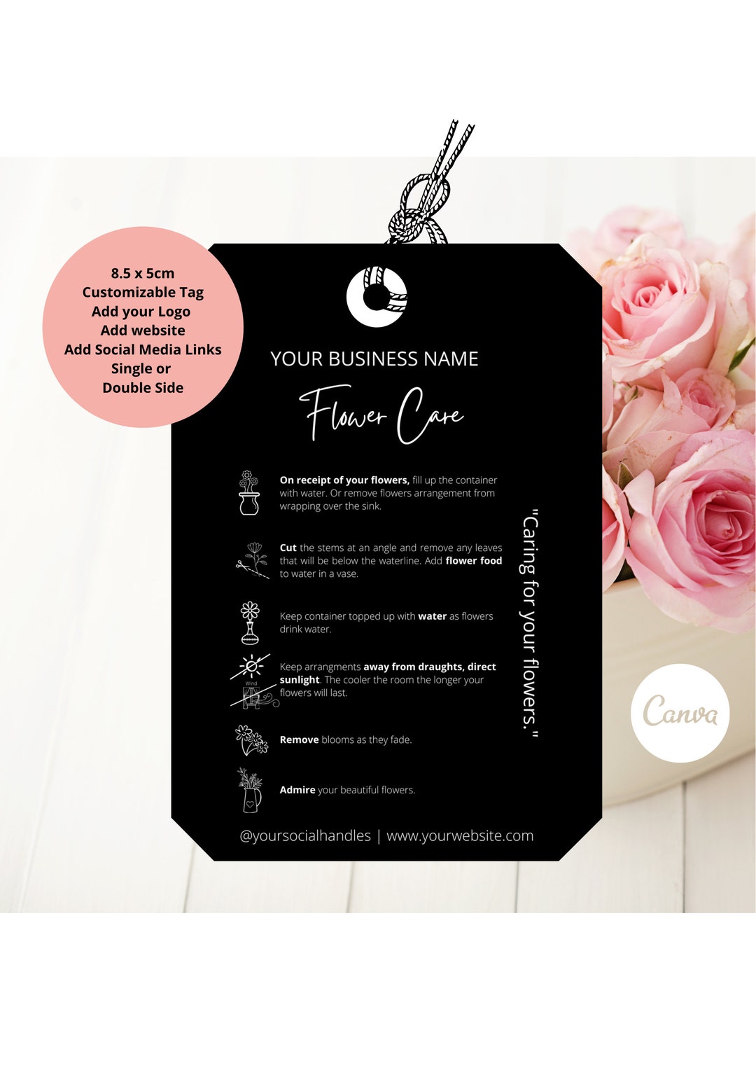 DIY Flower Care Hangtag, Flower Plant Care Template, Editable Flower ...