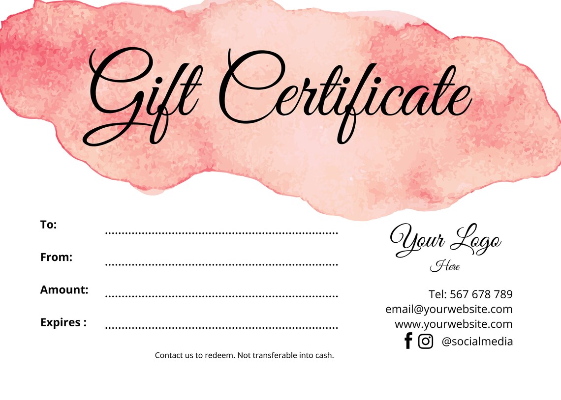 Peach Coral Black Gift Voucher or Certificate Template, Editable Gift ...