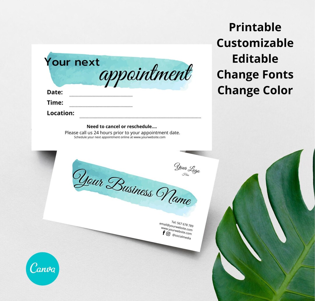 Appointment Card Template, Minimalist DIY Appointment Card, Editable ...