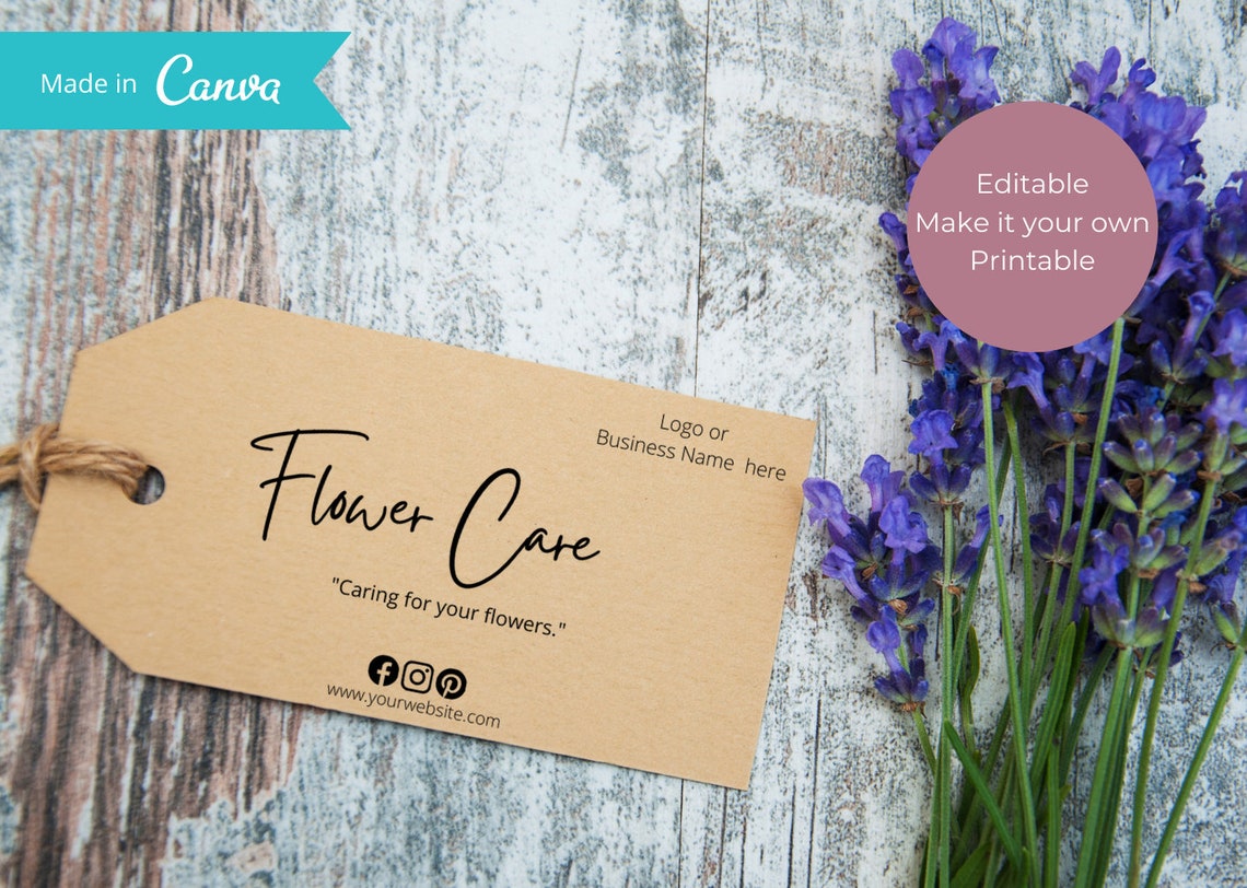 Flower Care Hangtag, DIY Flower Plant Care Template, Editable Flower ...