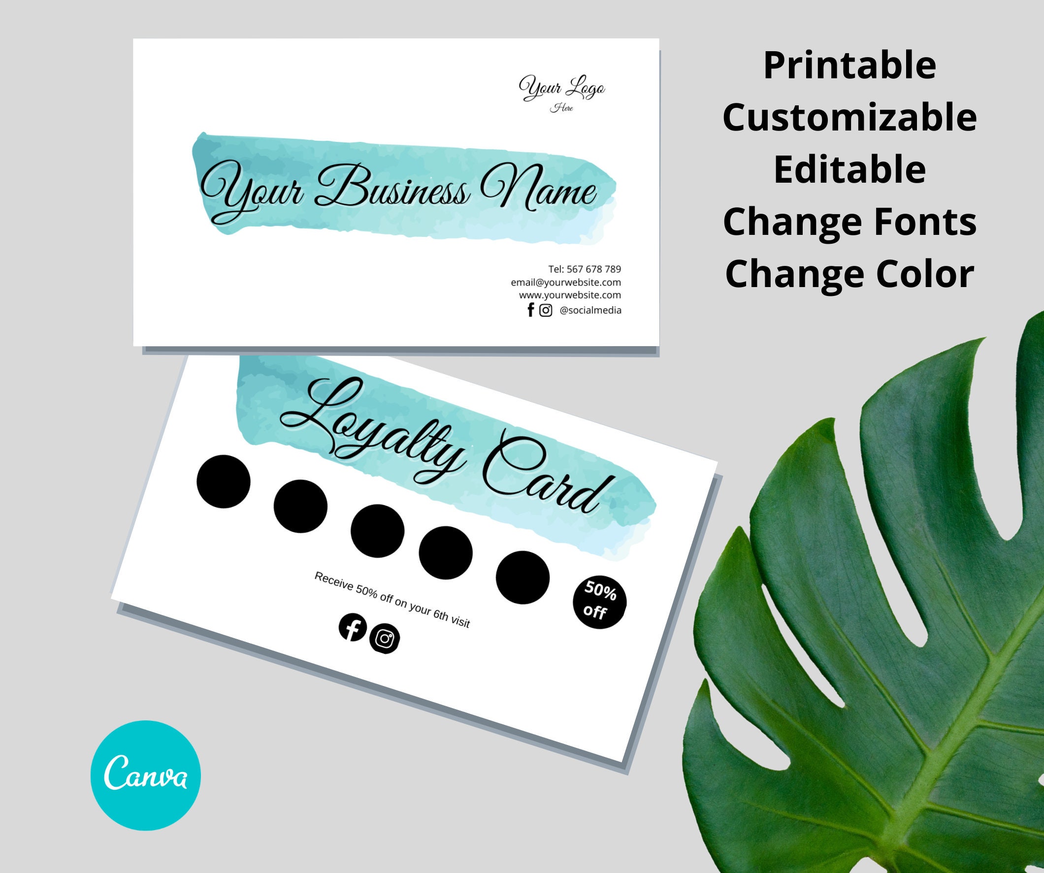 Blue Green Loyalty Card Templates, Discount Card, Editable ...