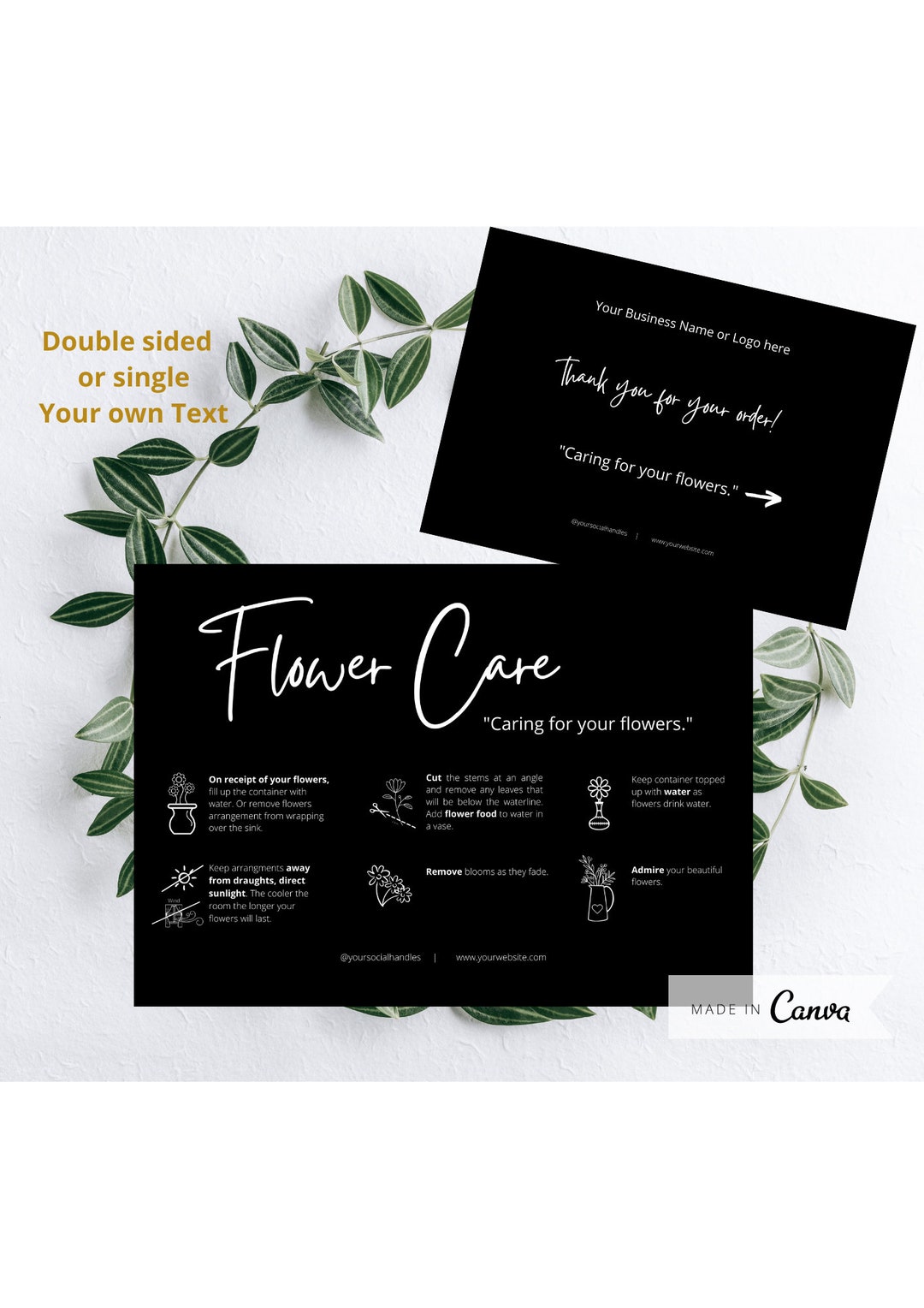 Flower Care Card Template, Care DIY Card, Flower Care Guide, Flower ...