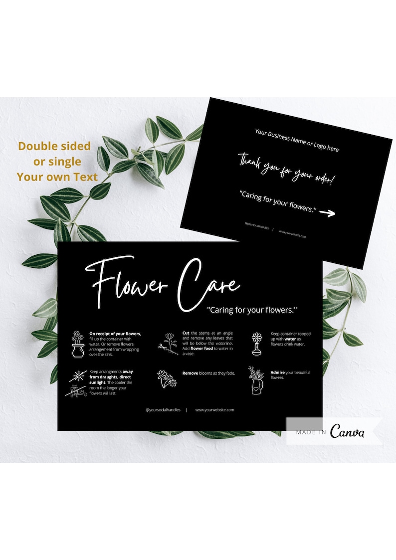 Flower Care Card Template, Care DIY Card, Flower Care Guide, Flower ...