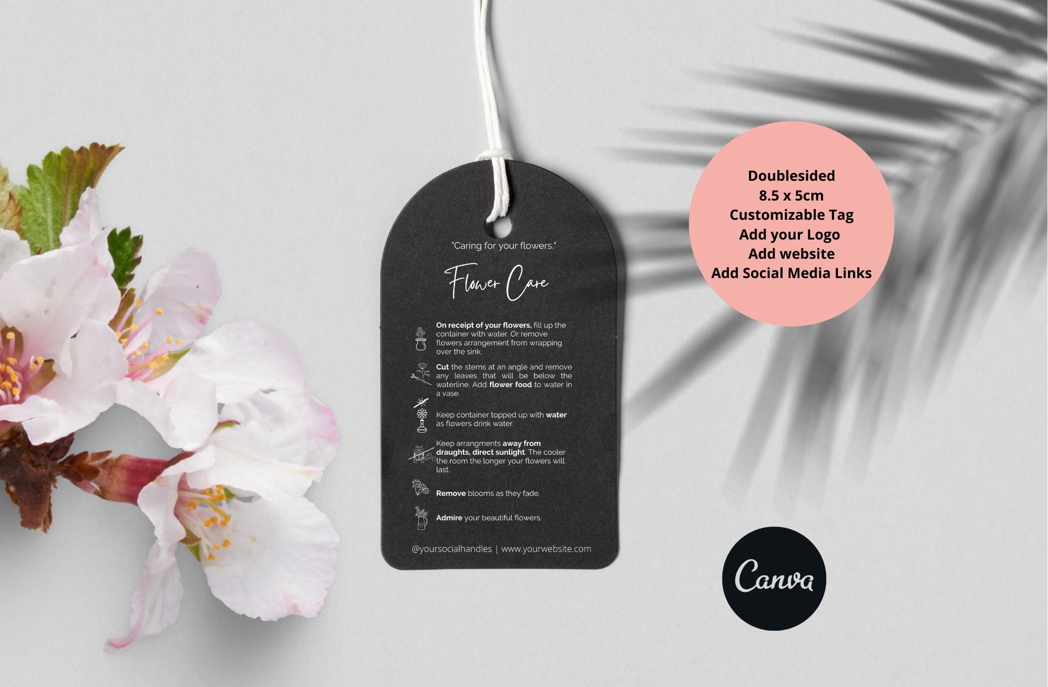 Flower Care Hangtag, DIY Flower Plant Care Template, Editable Flower ...