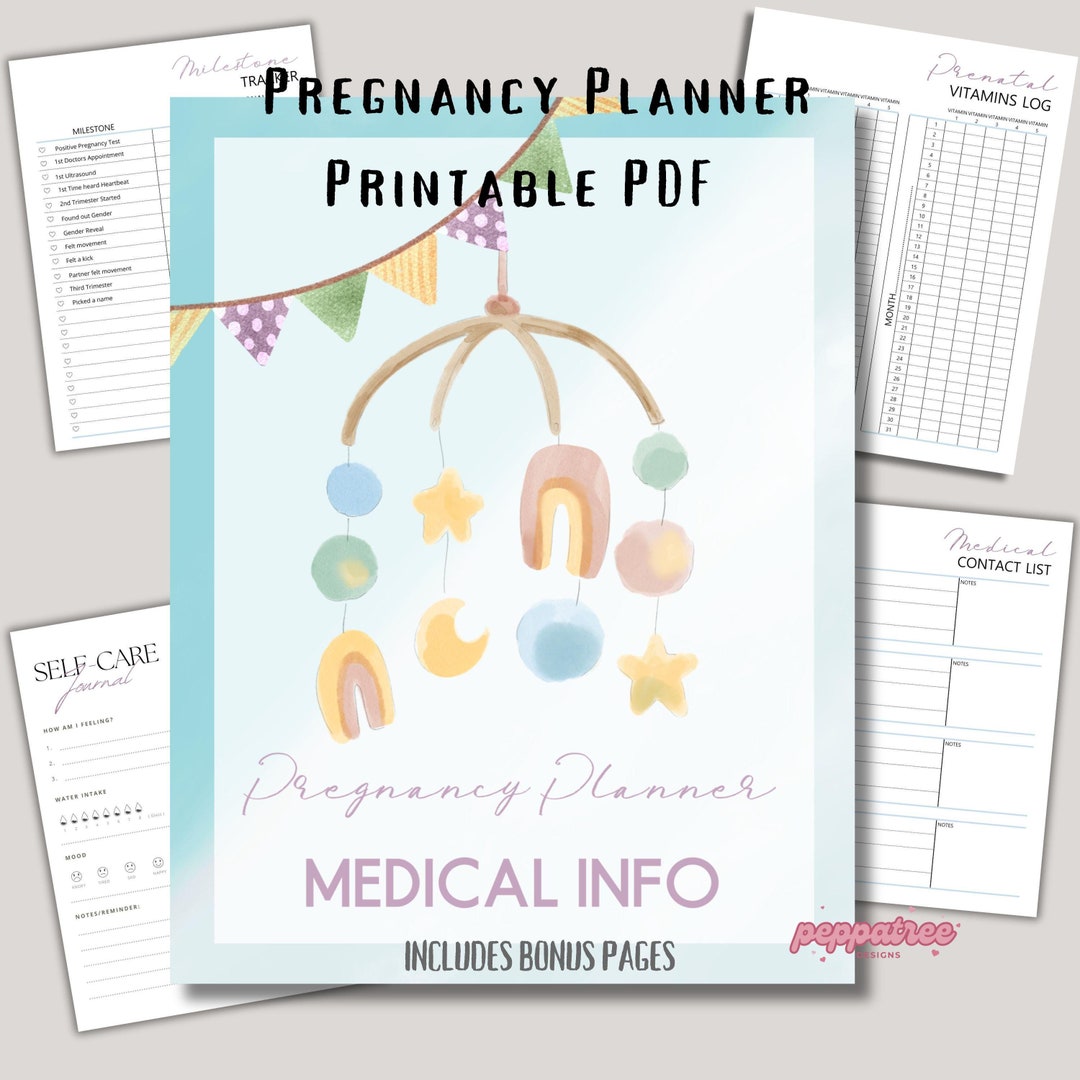Printable Pregnancy Medical Info Planner | Pregnancy Journal Bundle for ...