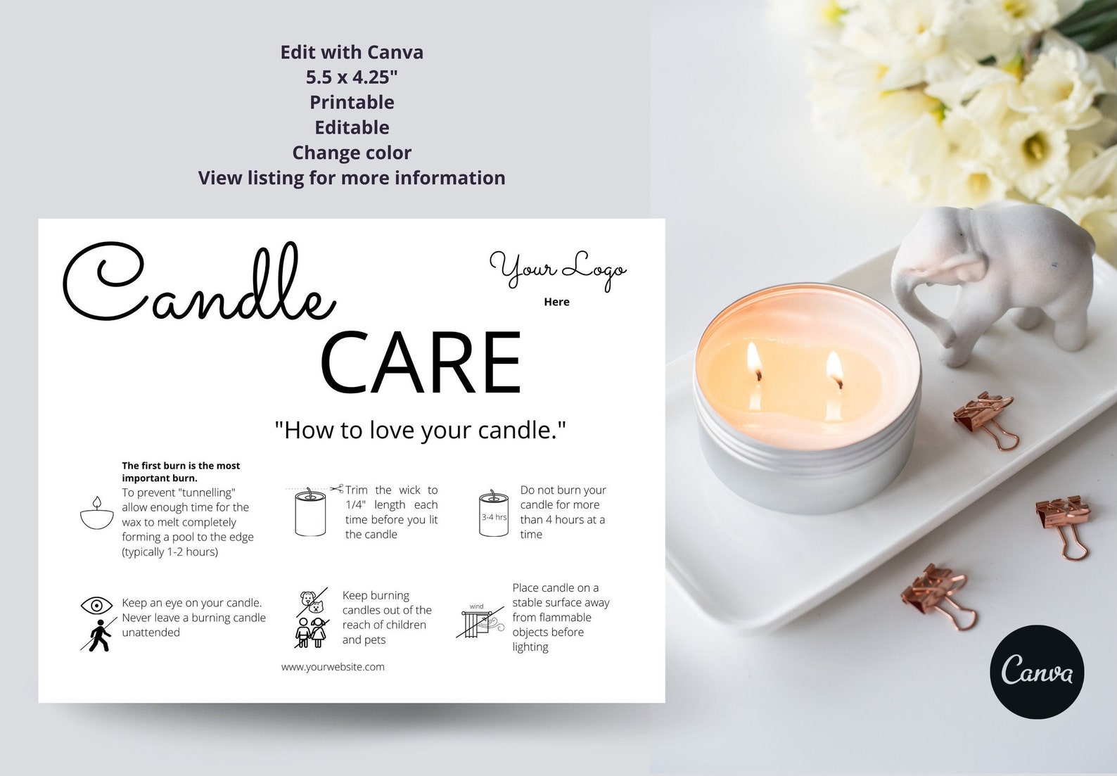 Candle Care Card, Candle Instructions, Minimalist Template, Look After ...