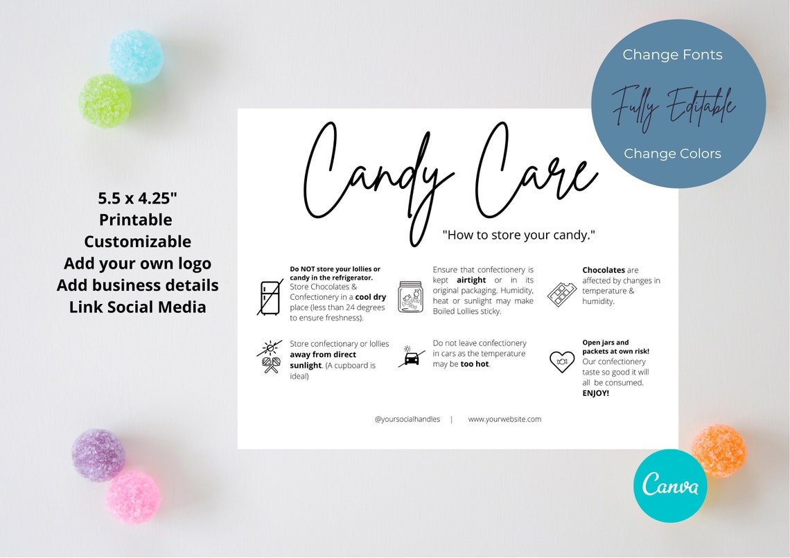 Editable Candy Care Package, Printable Candy Care Card Template, Sweets ...