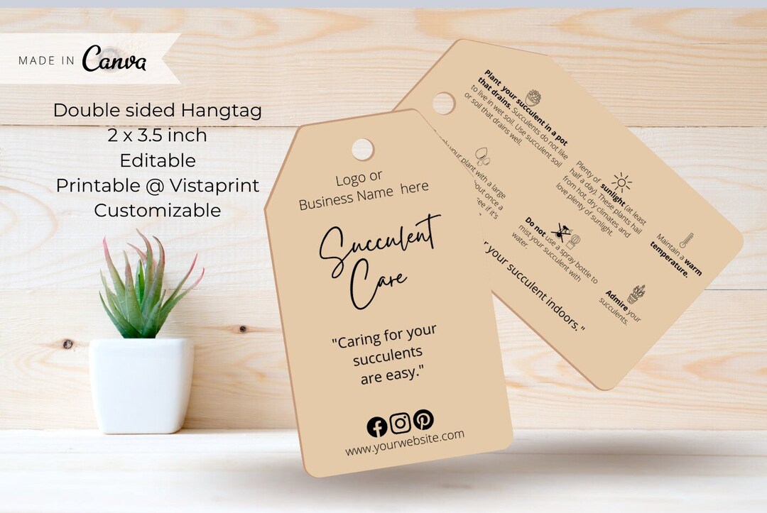 Editable Succulent Care Hangtag, DIY Succulent Plant Care Template ...