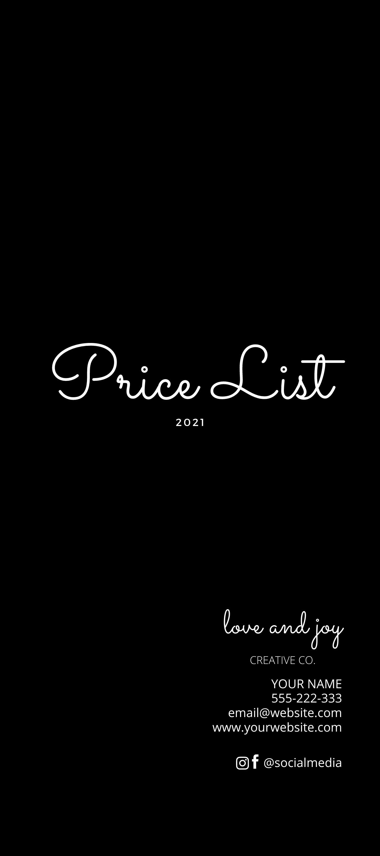 Minimalist White and Black Price List Template, Price List, Editable ...