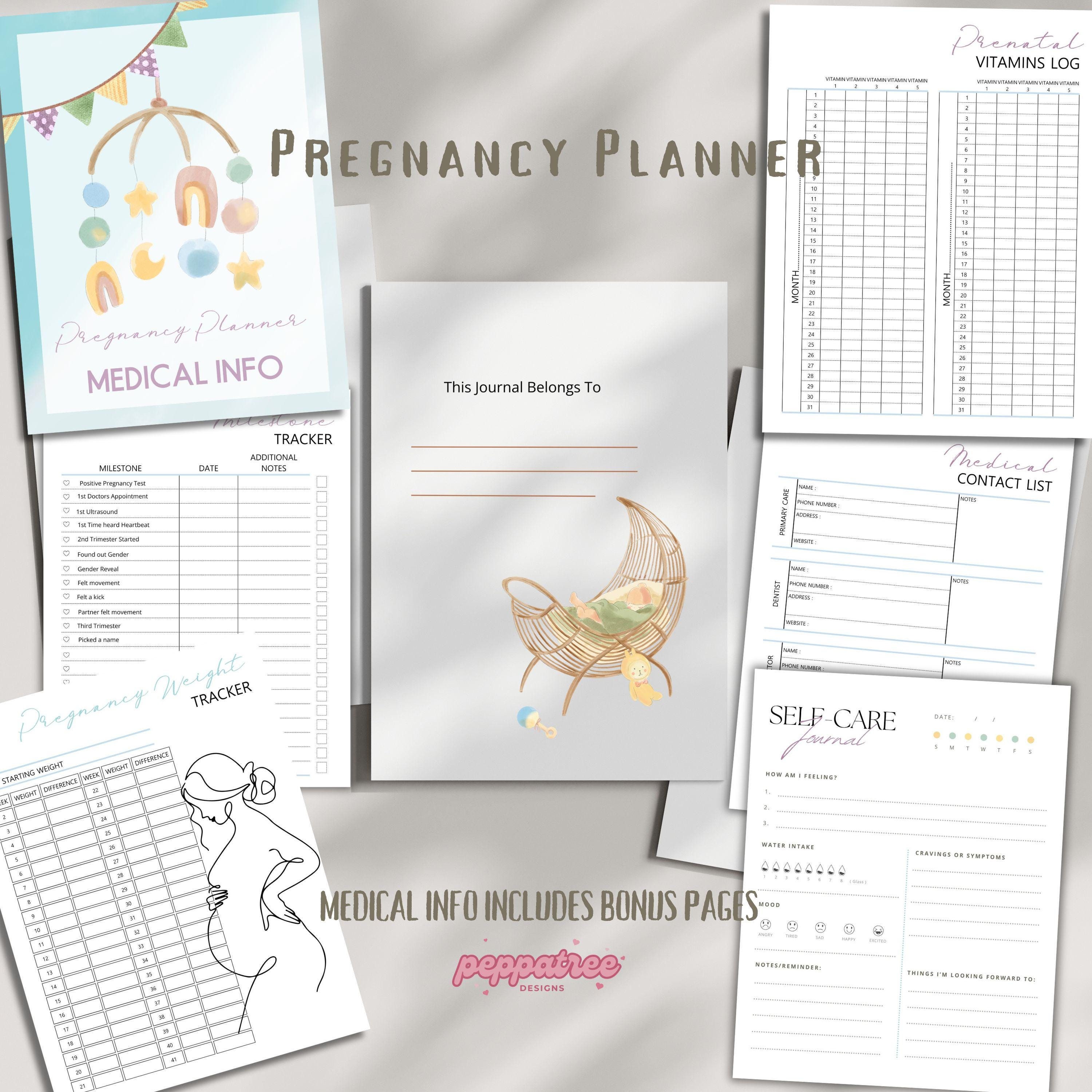 Printable Pregnancy Medical Info Planner | Pregnancy Journal Bundle for ...