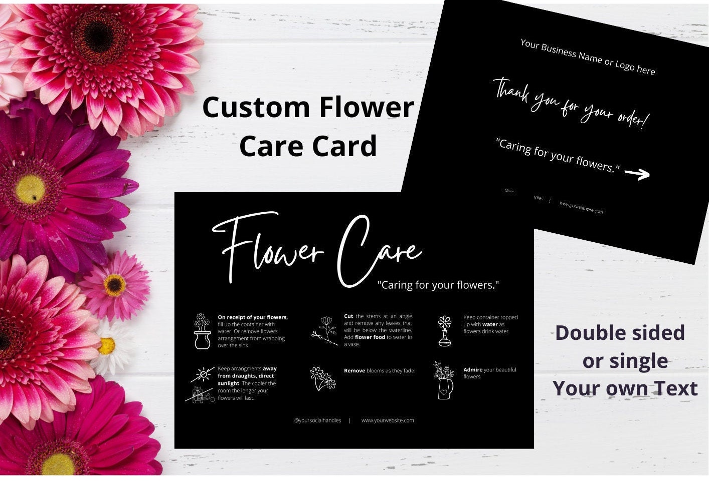 CUSTOM Flower Care Card, We Do the the Design for You, Printable Flower ...
