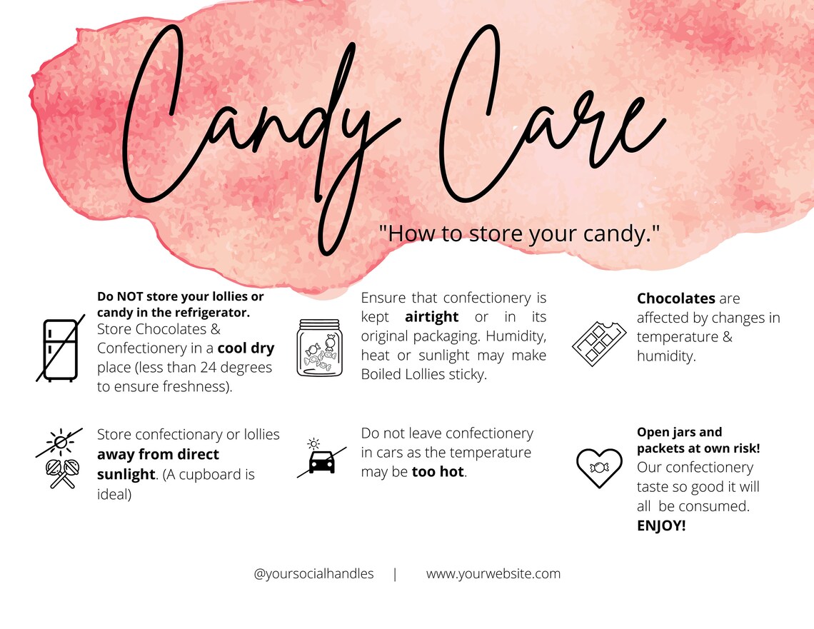 Candy Care Card, Editable Care Card, Lolly Care Template, Printable ...