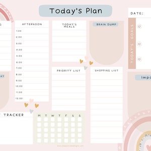 Minimalist Boho Rainbow Week and Day Planner A4, Canva Template ...