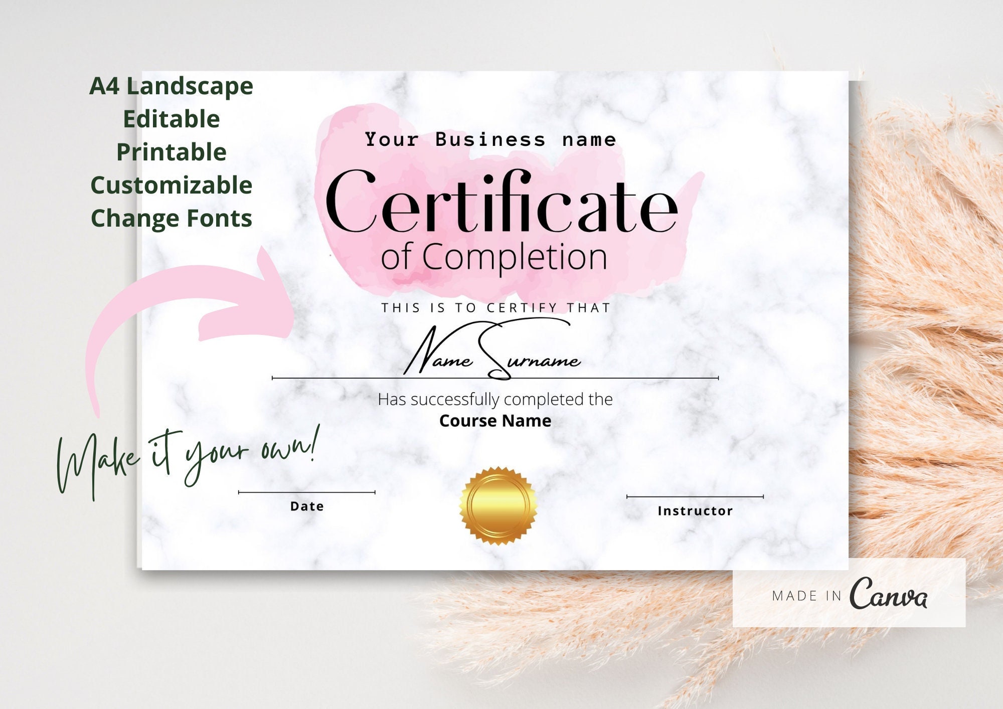 DIY Certificate of Completion Template, Printable Course Certificate ...