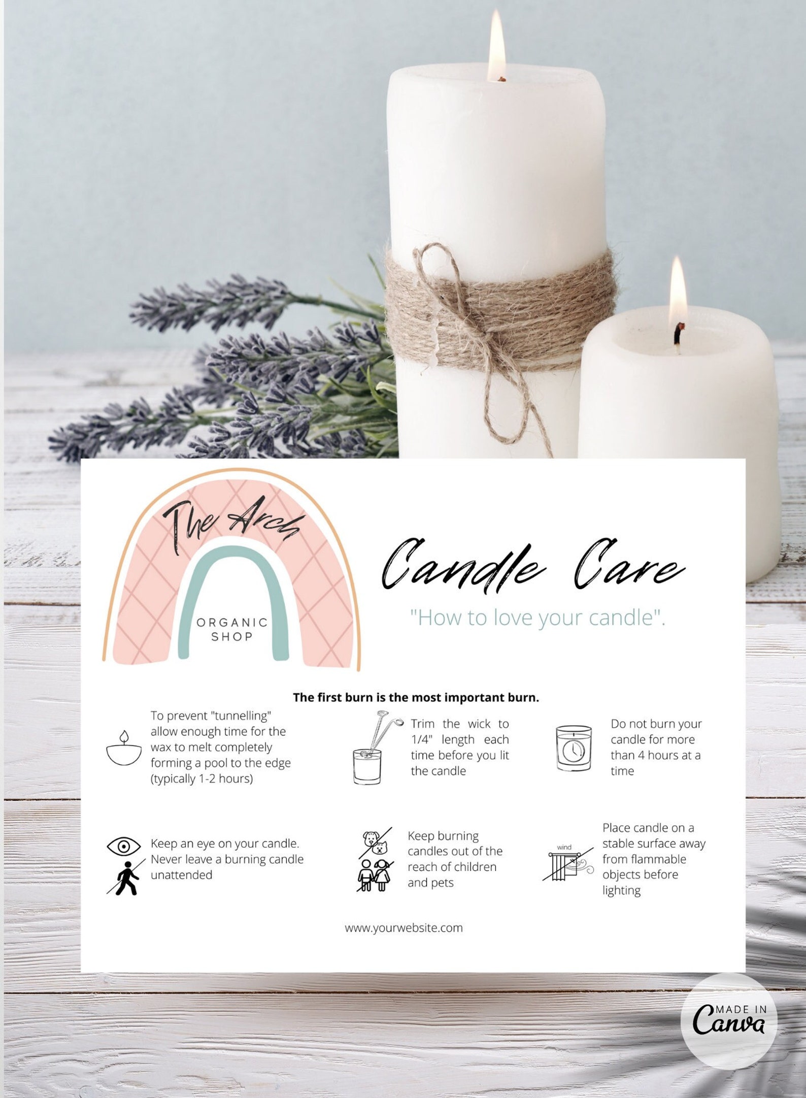 Candle Care Card Template, Candle Care Instructions, General Care Card ...