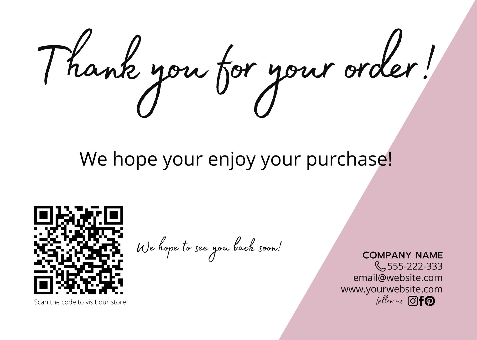 Editable Thank You for Your Order Card, Editable Template, DIY Thank ...
