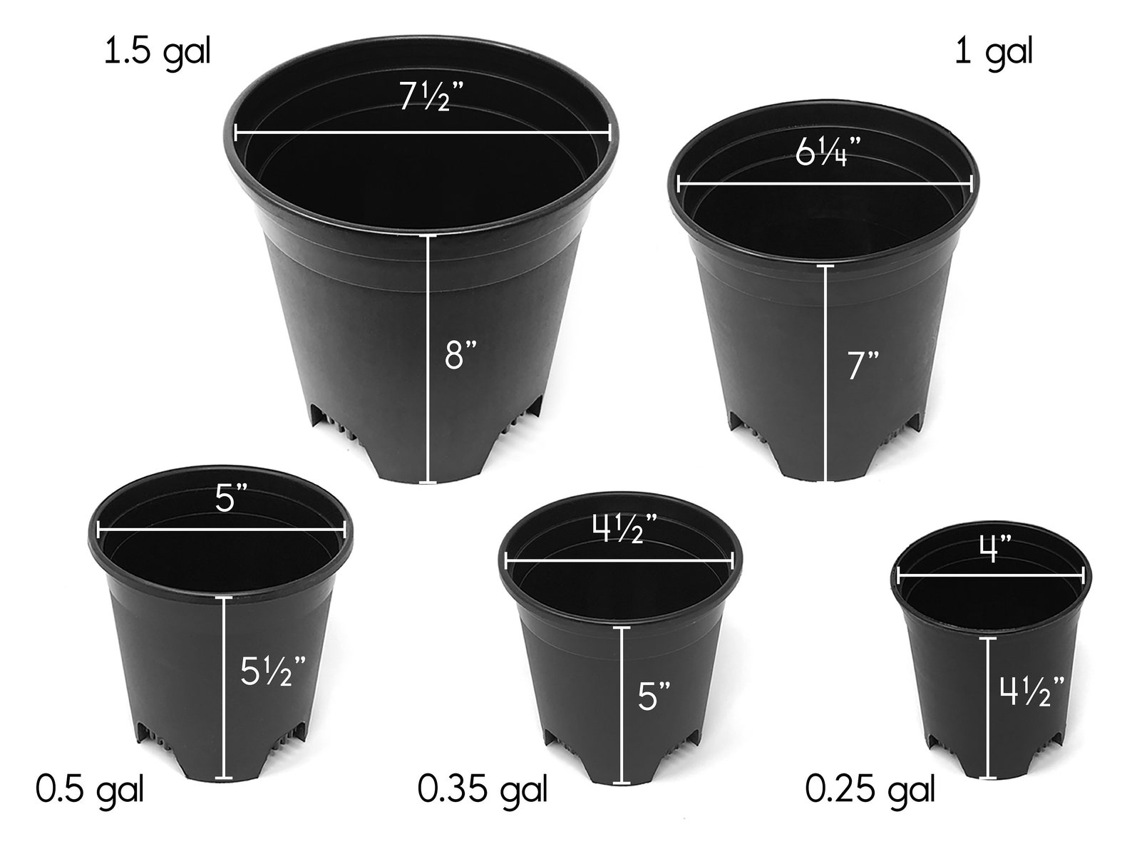 10-pack Variety Sizes Plastic Nursery Planter Pots 4 in to 7.5 Inch ...