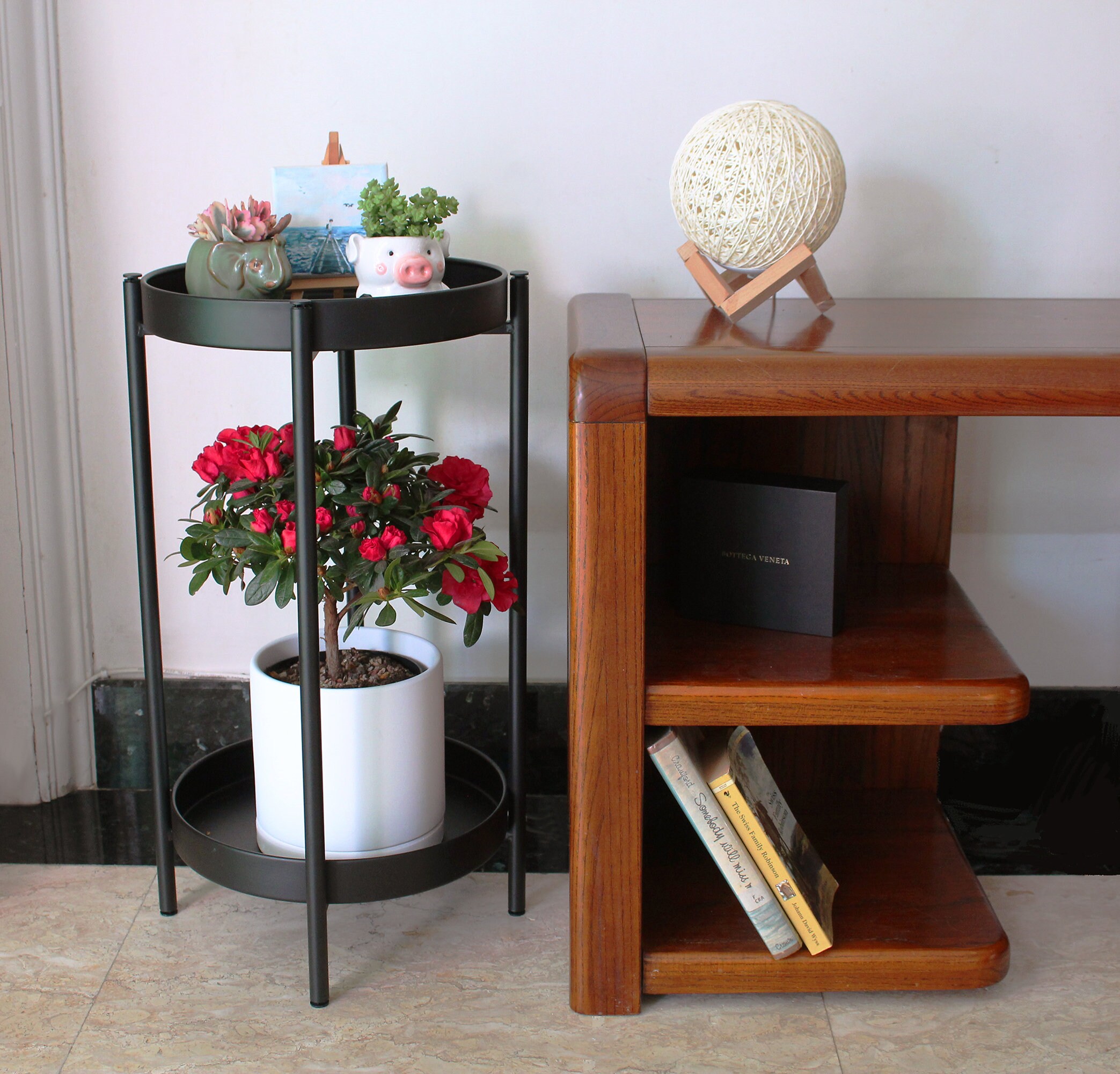2 Tier Metal Plant Stand 23 Inch Tall Black No Assemble - Etsy