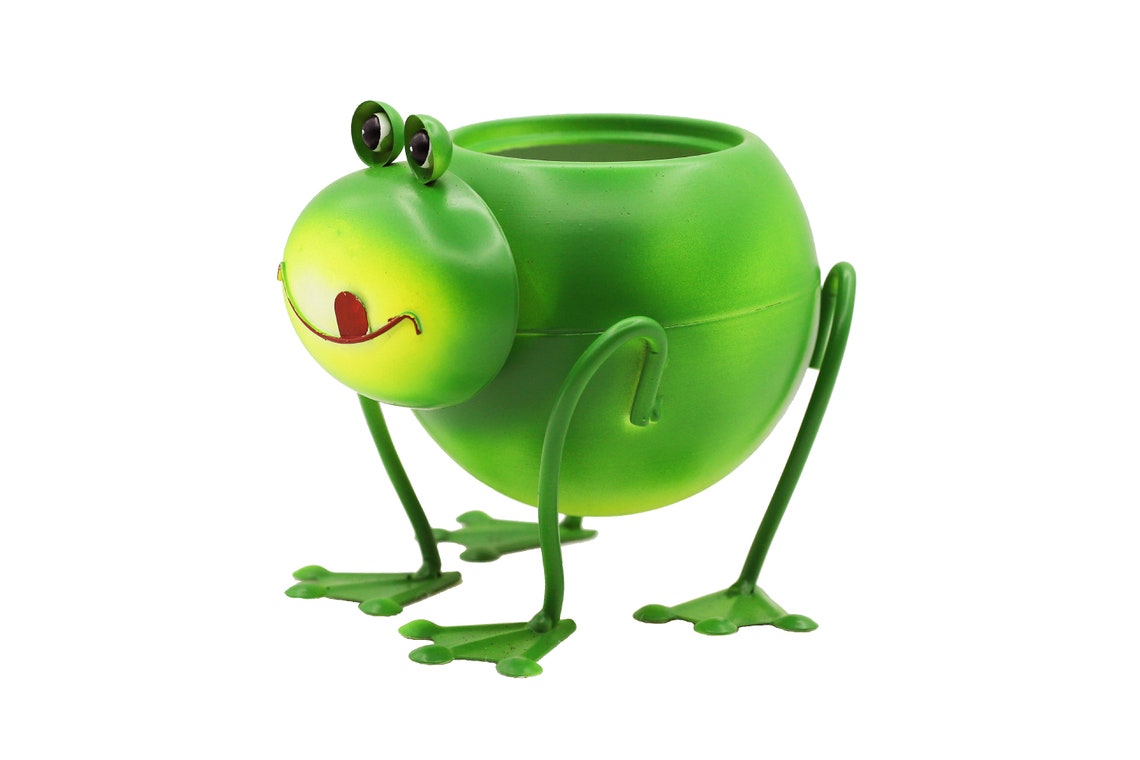 Metal Planter Green Frog With Pot Liner Succulent Pot - Etsy