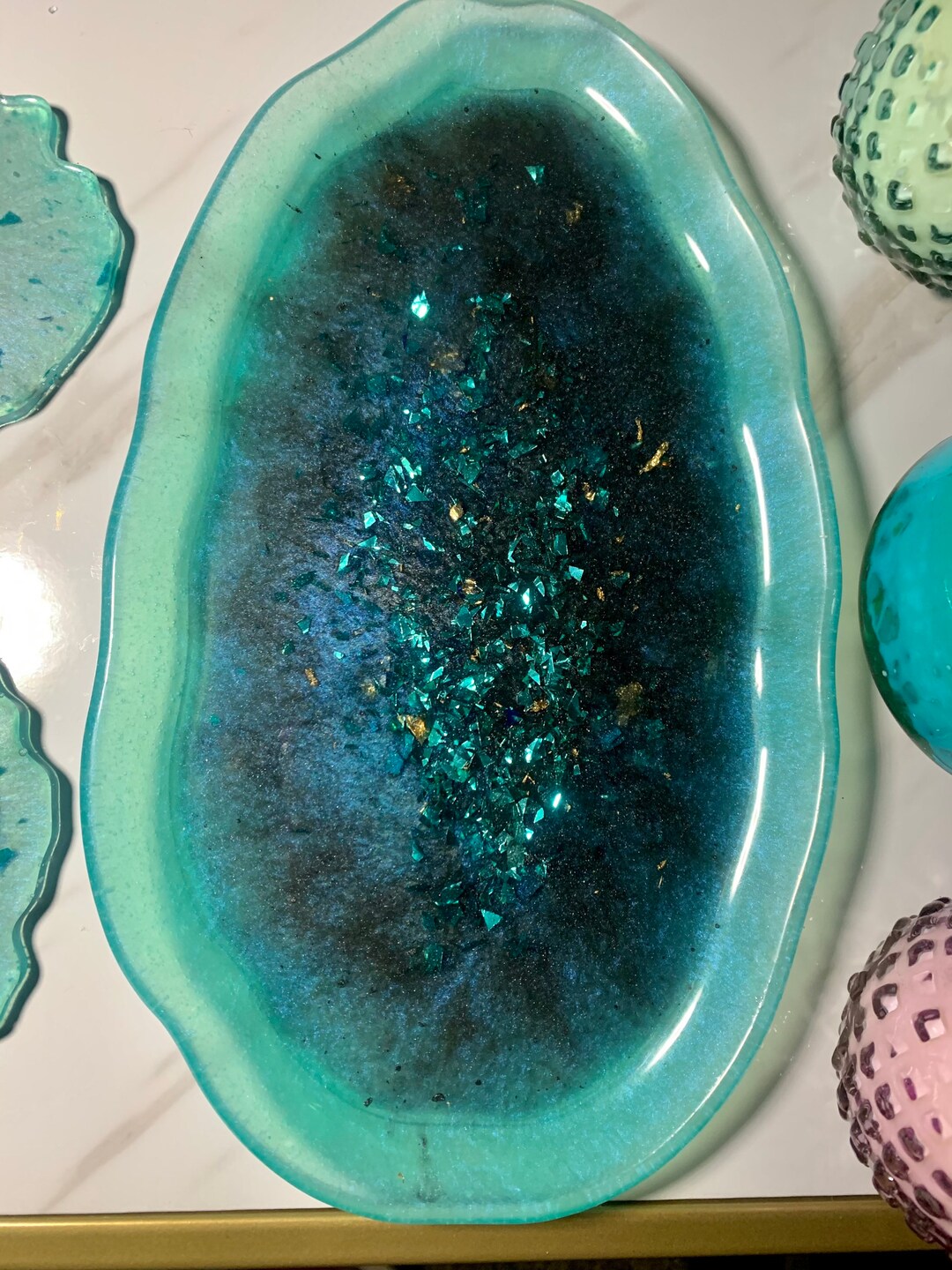 Beautiful Turquoise and Black Resin Tray Custom Unique - Etsy