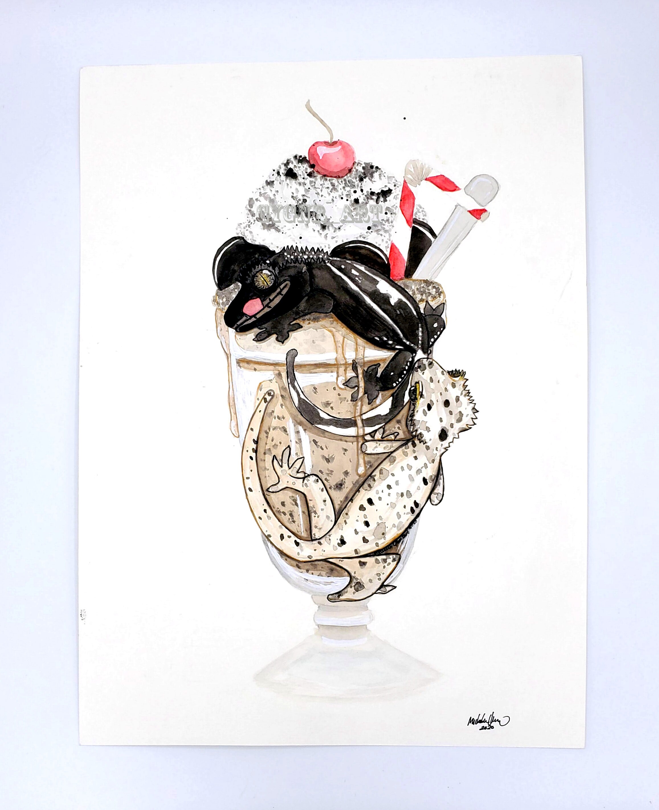 Oreo Cream Geckos Original Watercolor Painting 14 X - Etsy