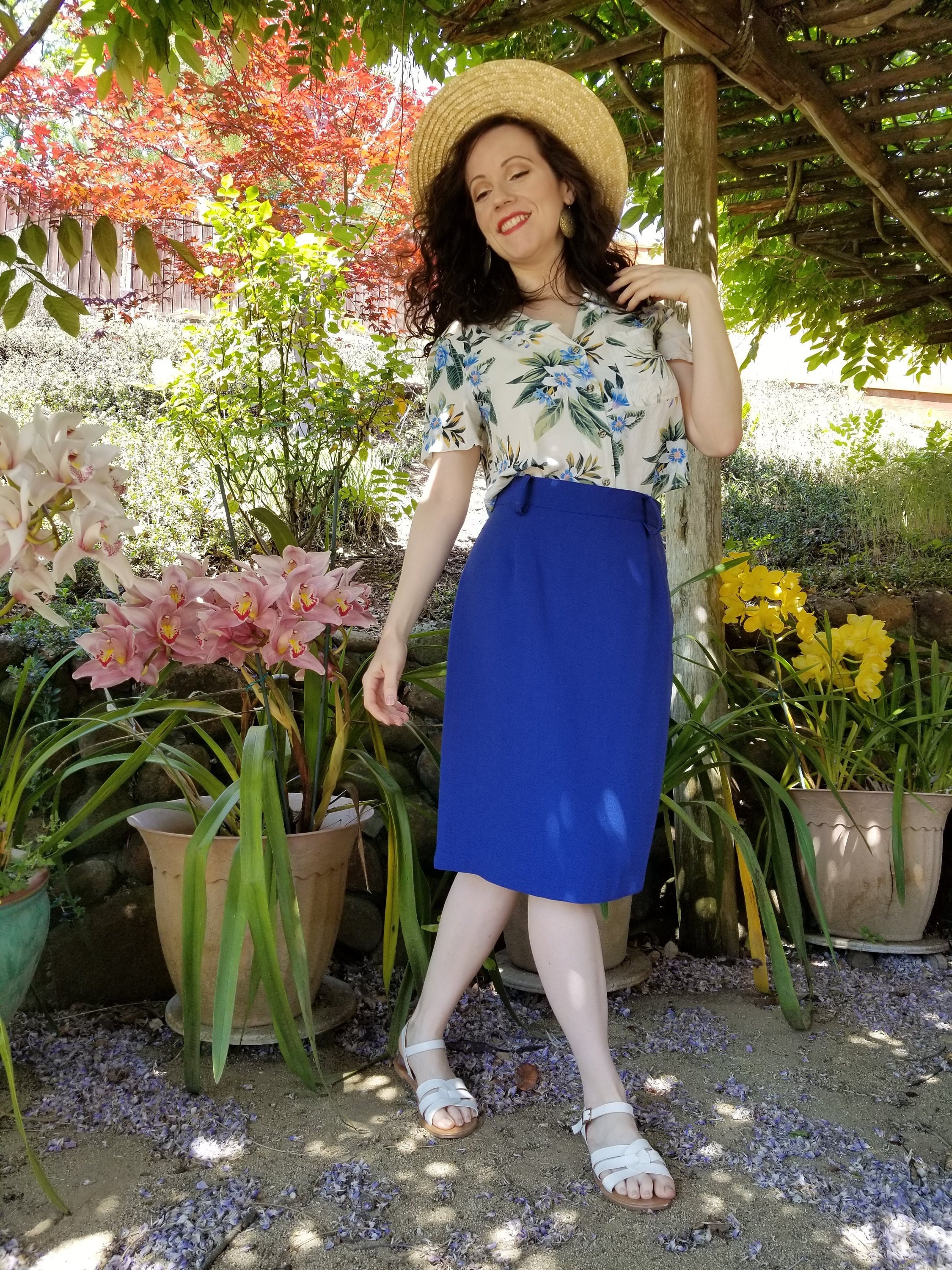 Sapphire Blue Pencil Skirt // Vintage 1980s / Bobbie Brooks Label ...