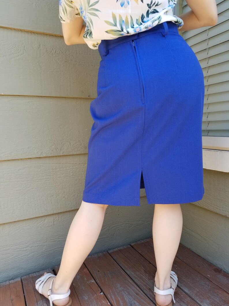 Sapphire Blue Pencil Skirt // Vintage 1980s / Bobbie Brooks Label ...