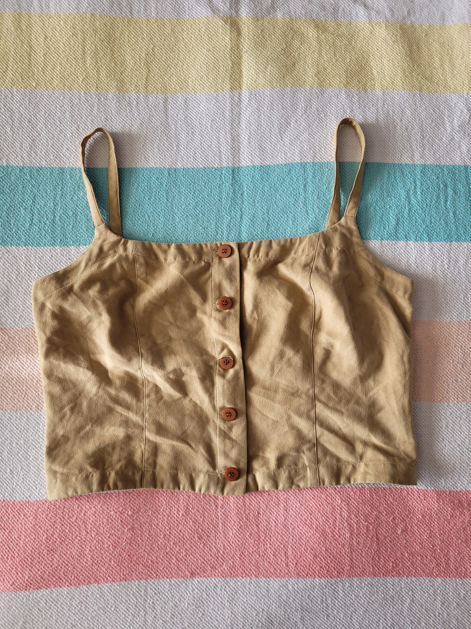 Beige Crop Tank // Vintage 1990s / Liz Sport Label / Brown Buttons ...