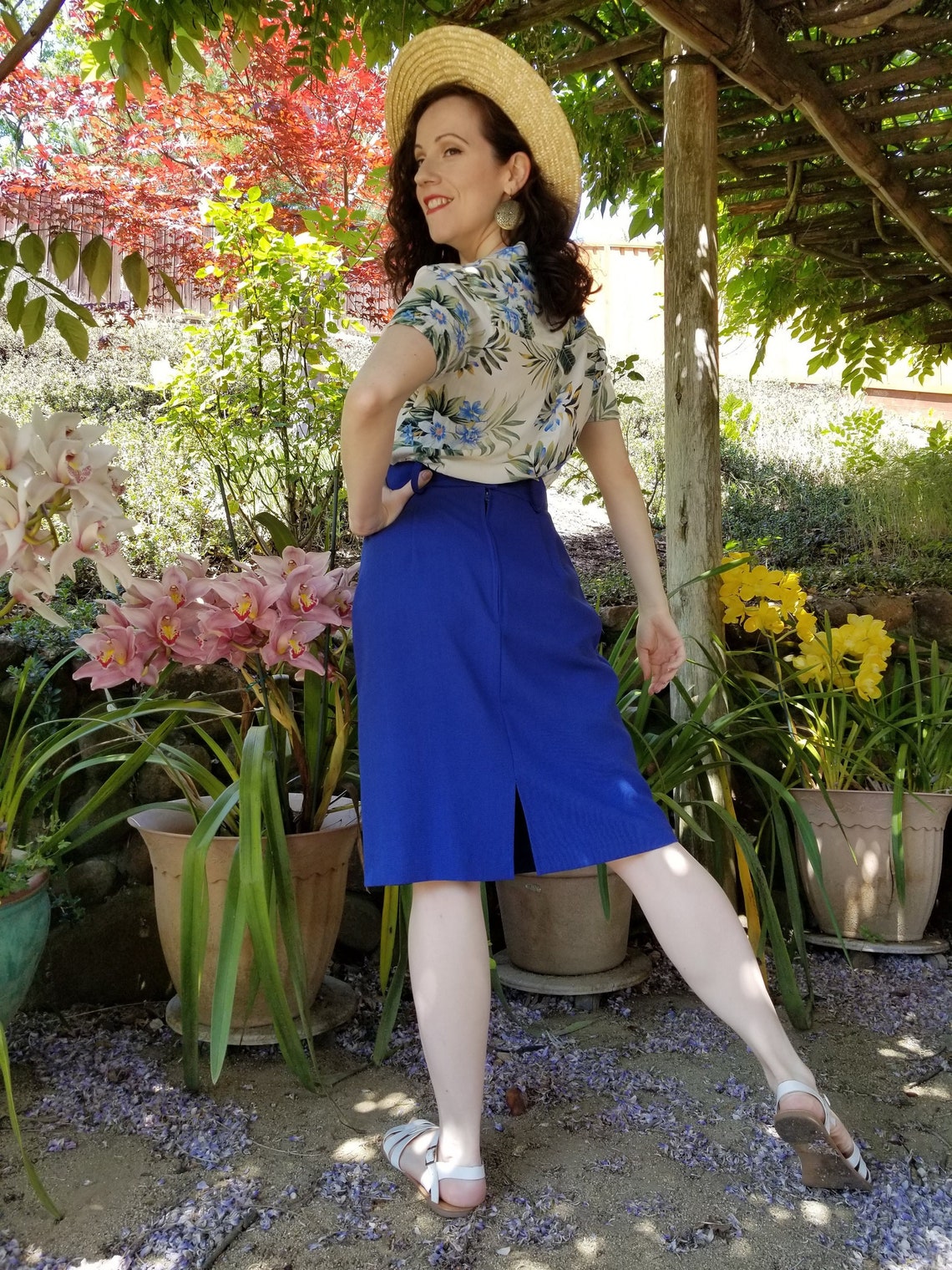 Sapphire Blue Pencil Skirt // Vintage 1980s / Bobbie Brooks Label ...