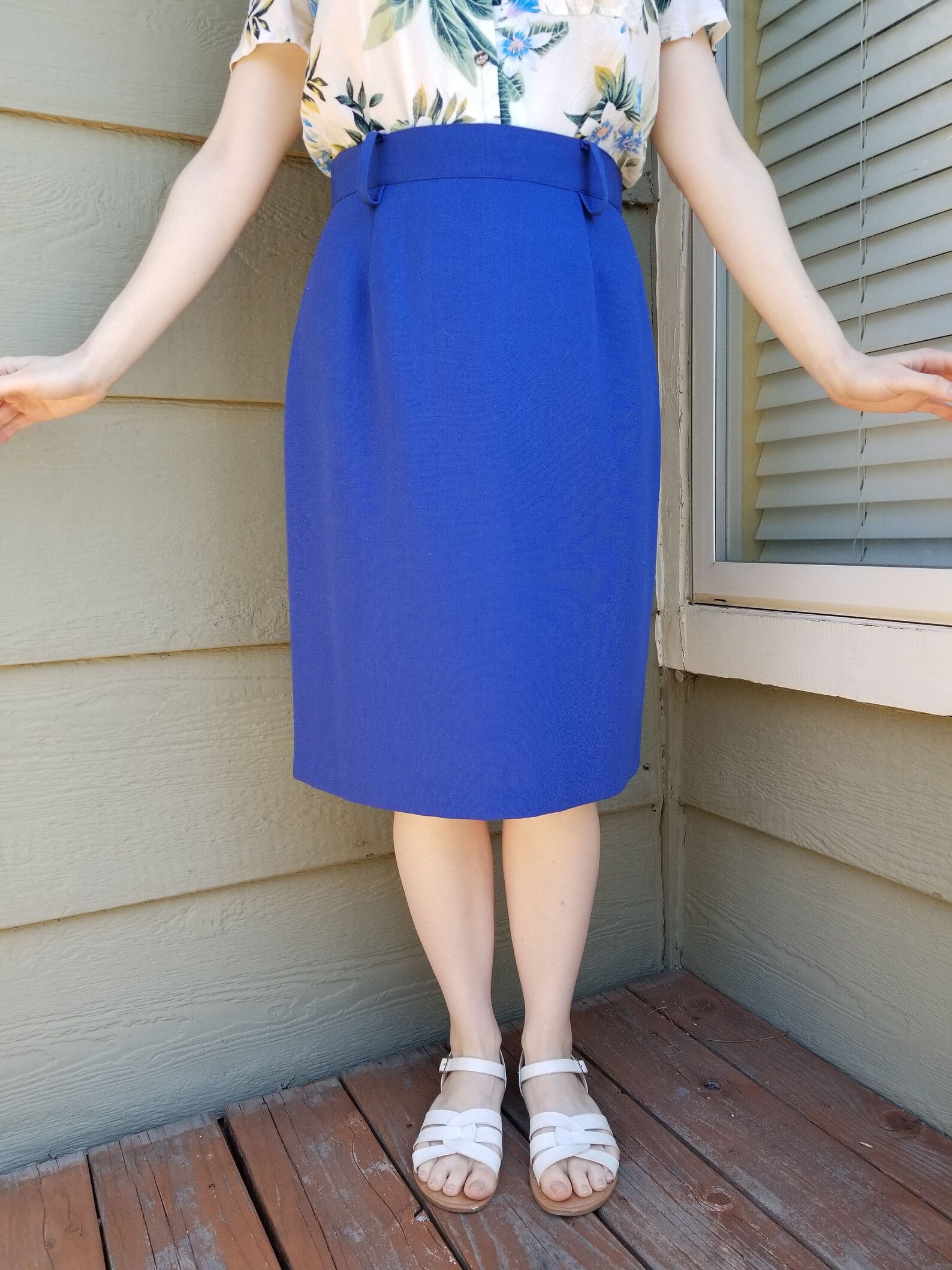 Sapphire Blue Pencil Skirt // Vintage 1980s / Bobbie Brooks Label ...