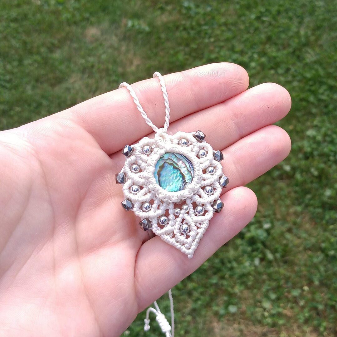 Paua Shell Macrame Necklace, Macrame Leaf Pendant, Fully Adjustable ...