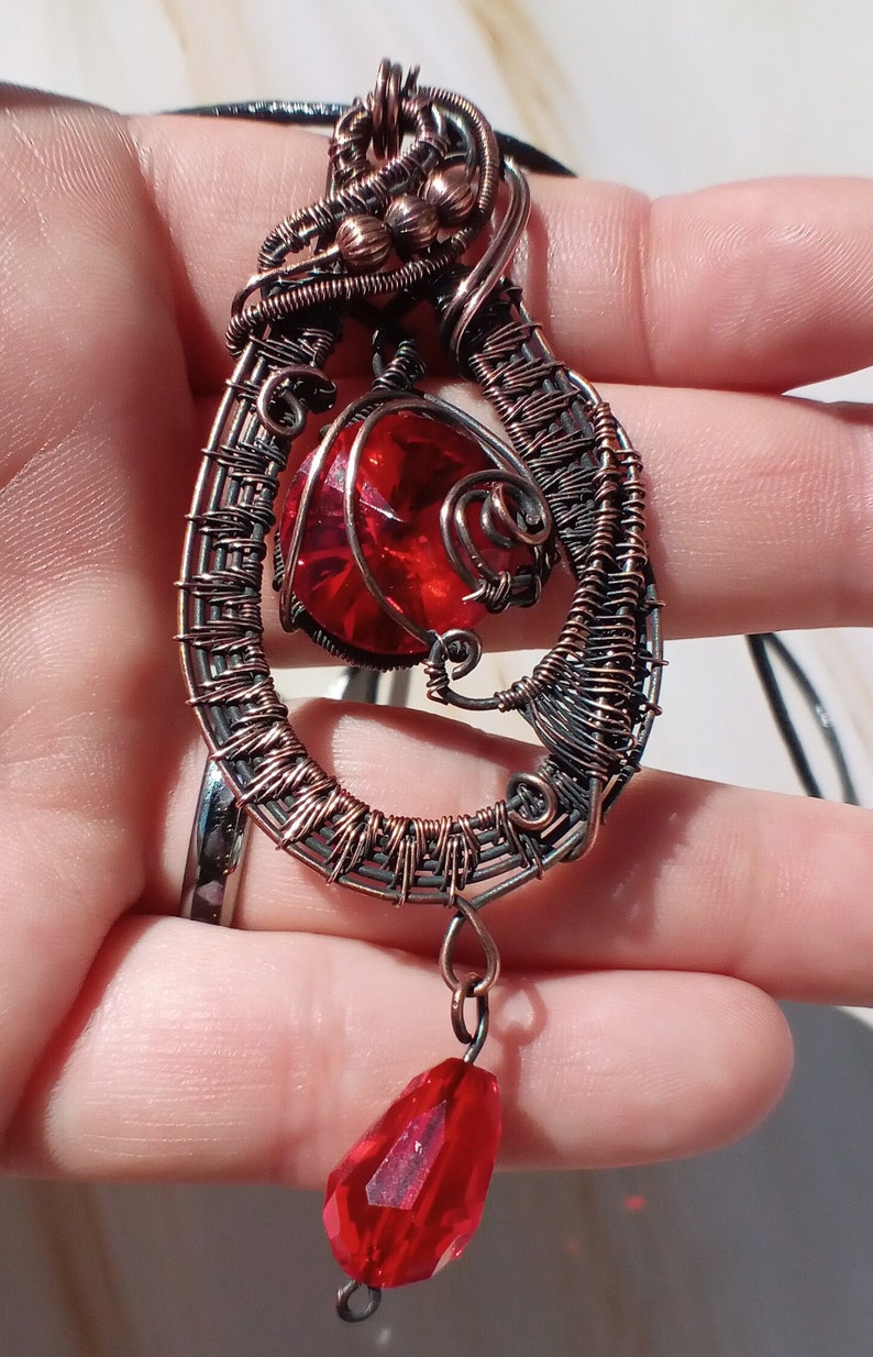 Gothic Antiqued Copper Ruby Inspired Wire Wrap Pendant With - Etsy