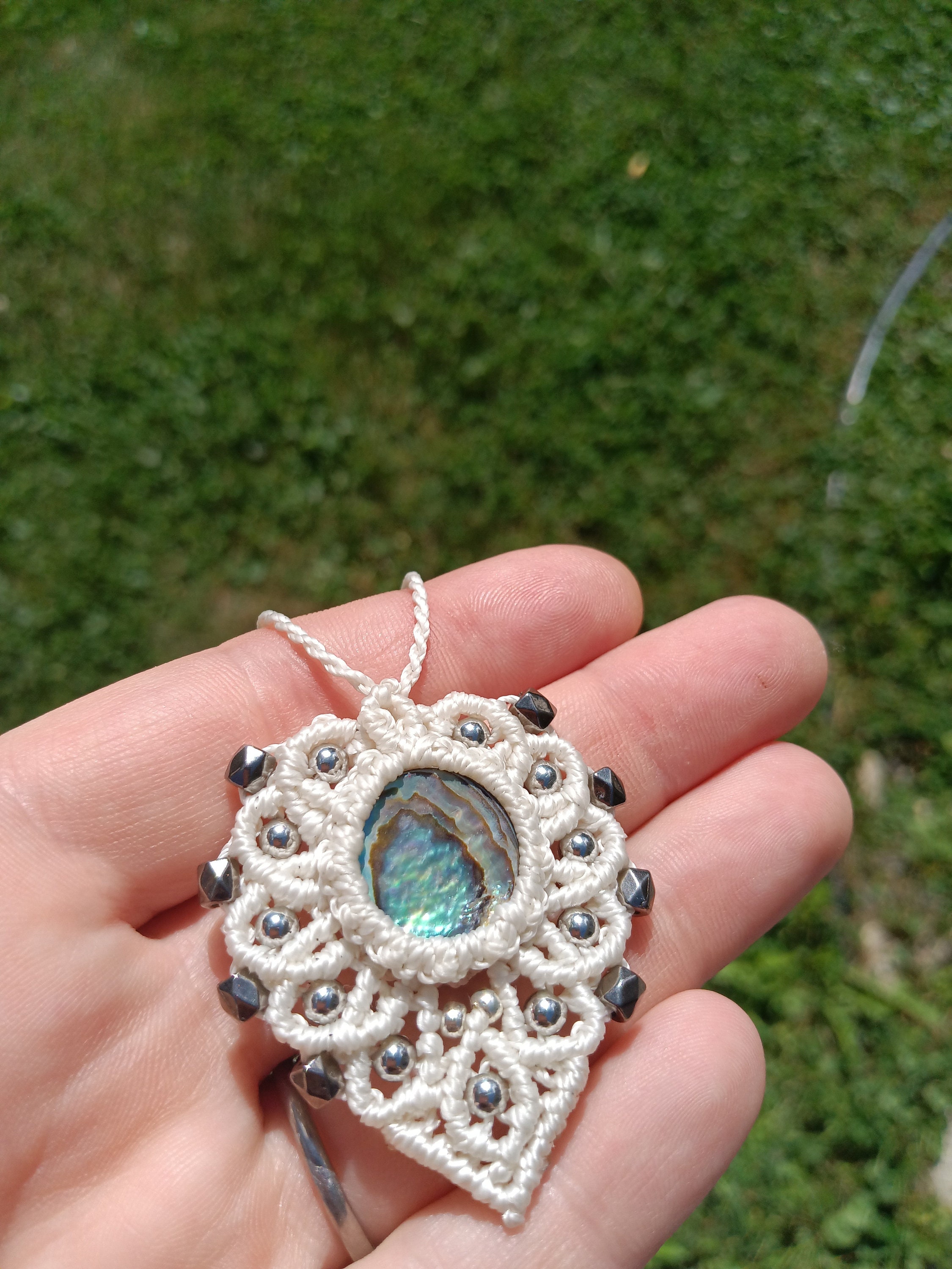 Paua Shell Macrame Necklace, Macrame Leaf Pendant, Fully Adjustable ...